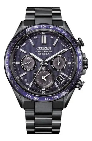 Citizen Attesa Satellite Wave Gps Gmt Bracelet Watch - Gray/blue