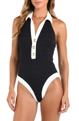 L'Agence Natalya Colorblock Halter One-piece Swimsuit - Black