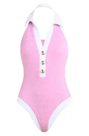 L'Agence Natalya Colorblock Halter One-piece Swimsuit - Blush