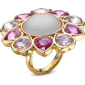 Kurt Geiger Heart Crystal Cocktail Ring - Gold/pink