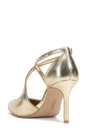 Vince Camuto Noreta Ankle Strap Pointed Toe Pump - Egyptian Gold Metallic