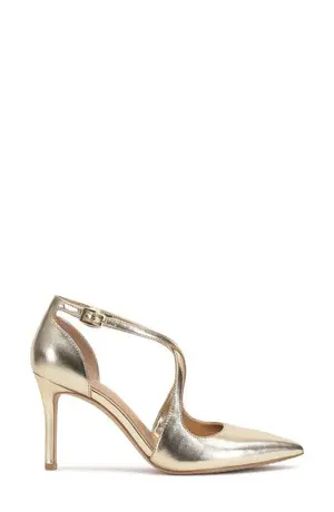 Vince Camuto Noreta Ankle Strap Pointed Toe Pump - Egyptian Gold Metallic
