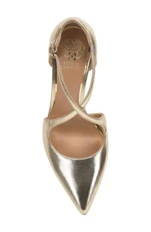 Vince Camuto Noreta Ankle Strap Pointed Toe Pump - Egyptian Gold Metallic