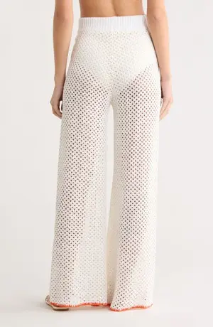 Elan Metallic Open Stitch Cover-up Pants - White