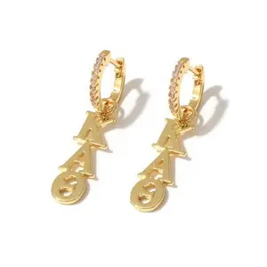 COLOR SHOUT Kappa Alpha Theta Greek Letter Huggie Charm Earrings - Yellow Gold