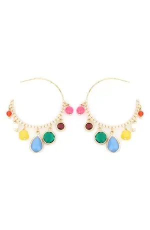 PANACEA Multi Stone Hoop Earrings - Ivory Multi