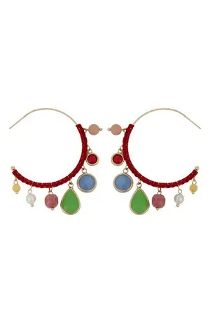 PANACEA Multi Stone Hoop Earrings - Red Multi