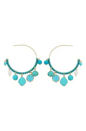PANACEA Multi Stone Hoop Earrings - Turquoise