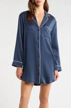 Lunya Washable Silk Sleepshirt - Deep Blue/tranquil White