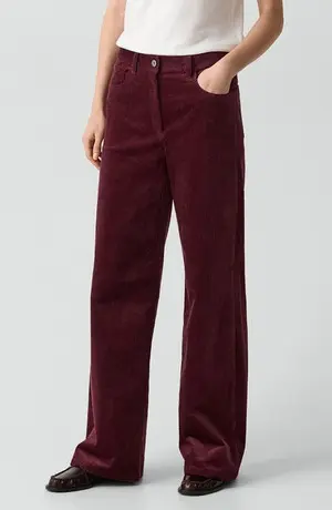 Theory Wide Leg Corduroy Trousers - Port Red