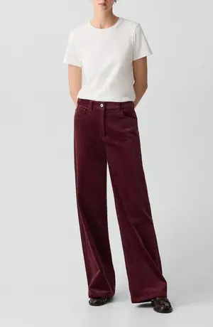 Theory Wide Leg Corduroy Trousers - Port Red