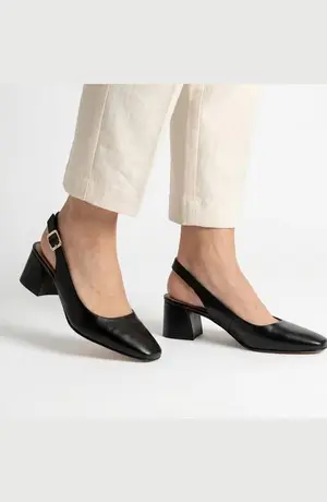 MENINA STEP Pia Leather Slingback Pump - Black