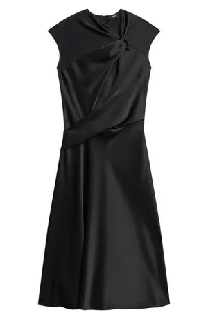Theory Satin Midi Dress With Twist Bodice - Black