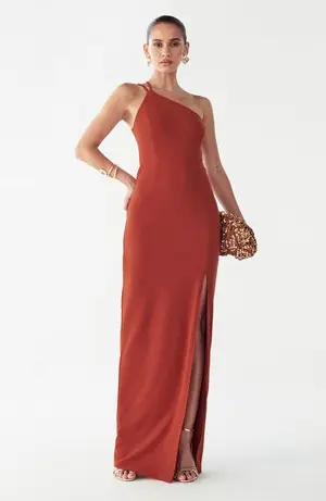 BWLDR BWLDR Boston One-Shoulder Maxi Dress Copper