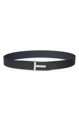 TOM FORD T Icon Reversible Soft Grain Leather Belt - Una Dark Navy/black