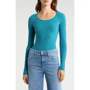 Free People Love Letter Textured Knit Long Sleeve Top - Bayside