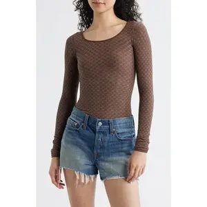 Free People Love Letter Textured Knit Long Sleeve Top - Pinecone