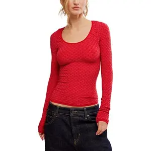 Free People Love Letter Textured Knit Long Sleeve Top - Salsa