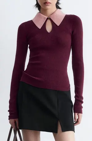 & Other Stories Keyhole Collar Ribbed Sweater