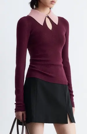 & Other Stories Keyhole Collar Ribbed Sweater