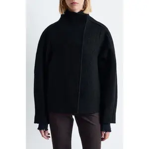 & Other Stories Asymmetric Oversized Wool Jacket - Black Dark