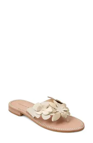 Jack Rogers Floral Appliqué Metallic Leather Thong Sandals