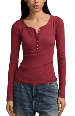 Lucky Brand Lace Trim Henley - Red Dahlia