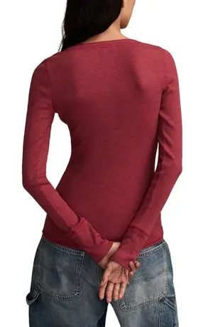 Lucky Brand Lace Trim Henley - Red Dahlia