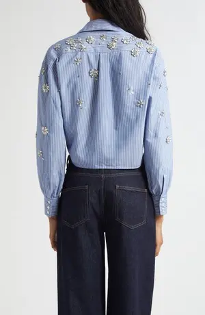 Cinq À Sept Lola Rhinestone Embellished Tie Front Shirt - Blue Multi