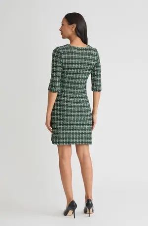 Misook Plaid Multi-stitch Knit Sheath Dress