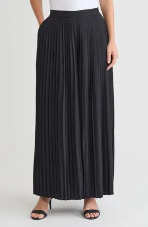 Misook Pleated Palazzo Crepe De Chine Flared Pant