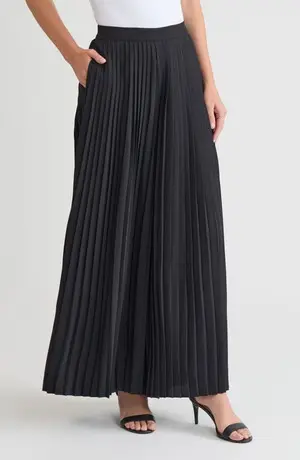 Misook Pleated Palazzo Crepe De Chine Flared Pant