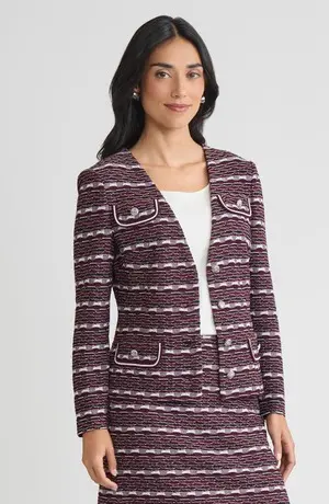 Ming Wang Tailored Multi-stitch Jacquard Knit Jacket