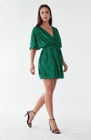BWLDR Danae Mini Dress - Emerald Sequin