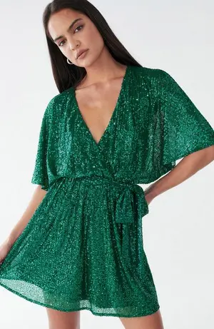 BWLDR Danae Mini Dress - Emerald Sequin