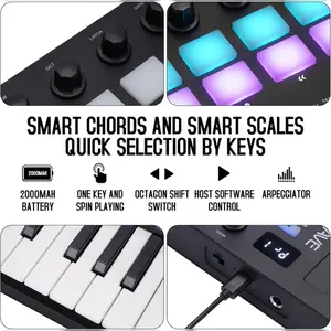 M-WAVE 25-key Bluetooth Midi Keyboard With Pads - Black