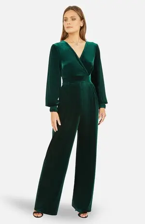 YUMI Velvet Long Sleeve Jumpsuit - Green