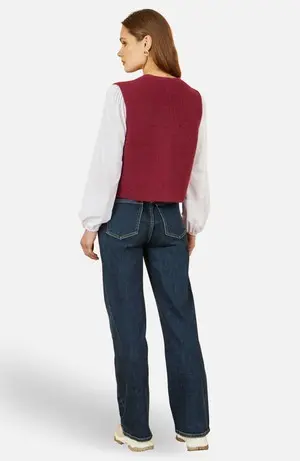 YUMI Knitted Pullover Waistcoat - Burgundy