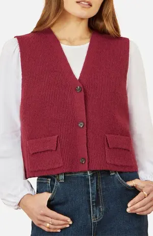 YUMI Knitted Pullover Waistcoat - Burgundy