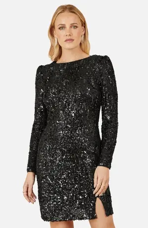 YUMI Sequin Long Sleeve Fitted Dress
