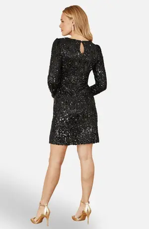 YUMI Sequin Long Sleeve Fitted Dress