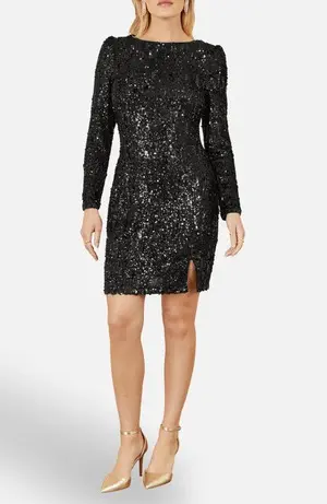 YUMI Sequin Long Sleeve Fitted Dress