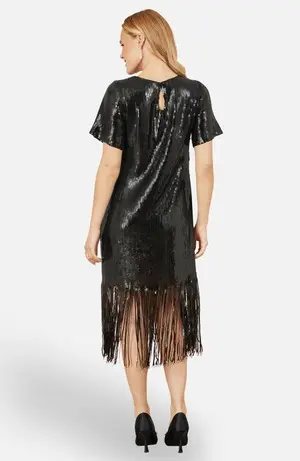 YUMI Sequin Tunic Midi Dress With Tasseled Hem