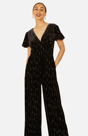 YUMI Foil Print Velvet Jumpsuit