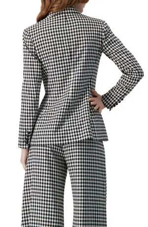 IVONNE Houndstooth Jacquard Double-breasted Blazer