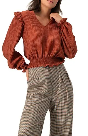 IVONNE V-neck Smocked Blouse With Ruffle Sleeves - Chedron