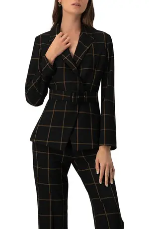 IVONNE Striped Double-breasted Blazer With Belt