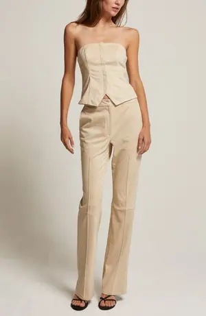 CRESCENT Faux Suede Flared Pants - Light Beige
