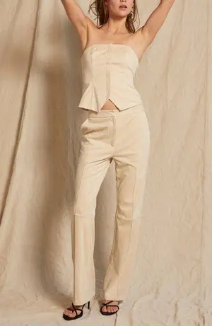 CRESCENT Faux Suede Flared Pants - Light Beige