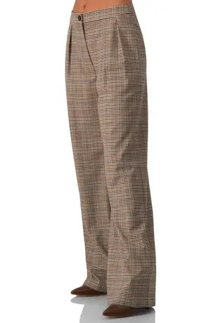 IVONNE Straight Pleated Houndstooth Trousers